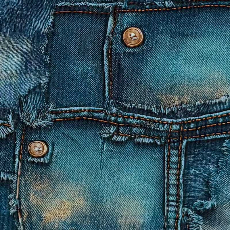 Digital bomuldsjersey med denim jeans lommer og knapper – KreStoffer